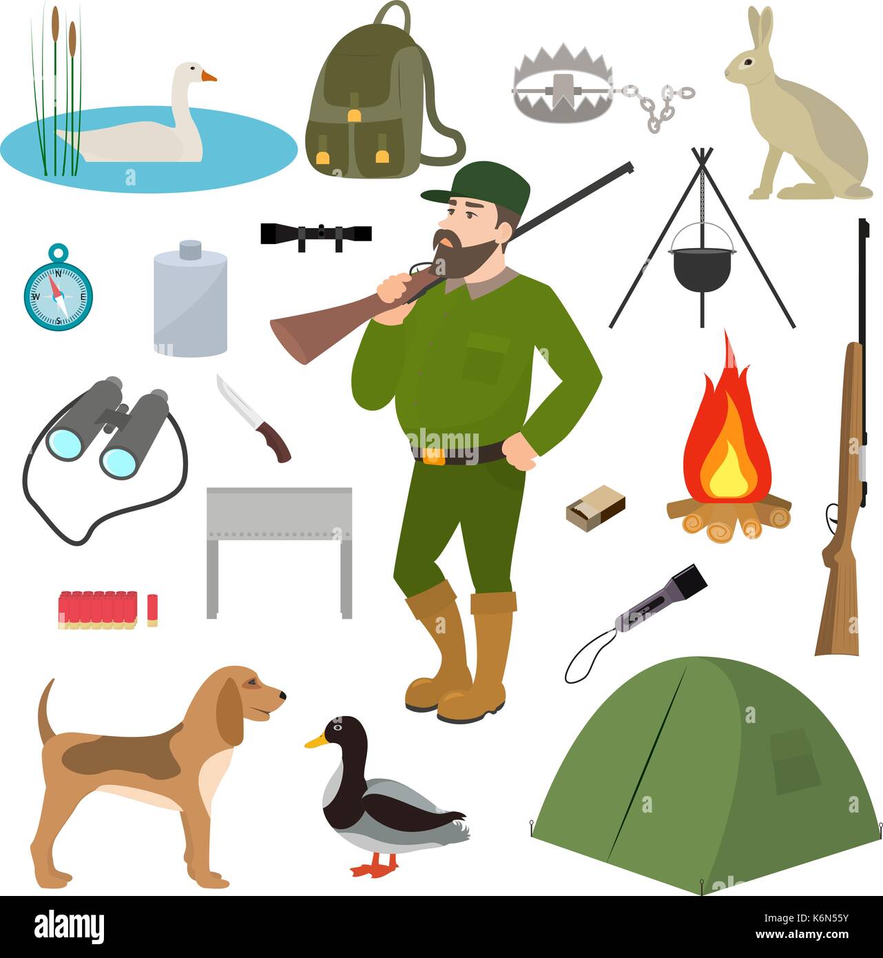 Vector cartoon hunter hunting equipment wildfowl Stock Vector Image ...