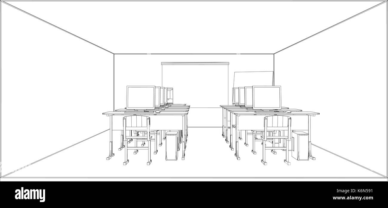 Computer class with tables and computers Stock Vector Image & Art - Alamy