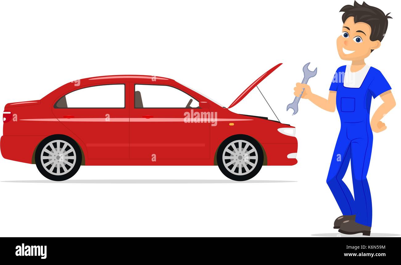Vector cartoon mechanic man with wrench Stock Vector Image & Art - Alamy