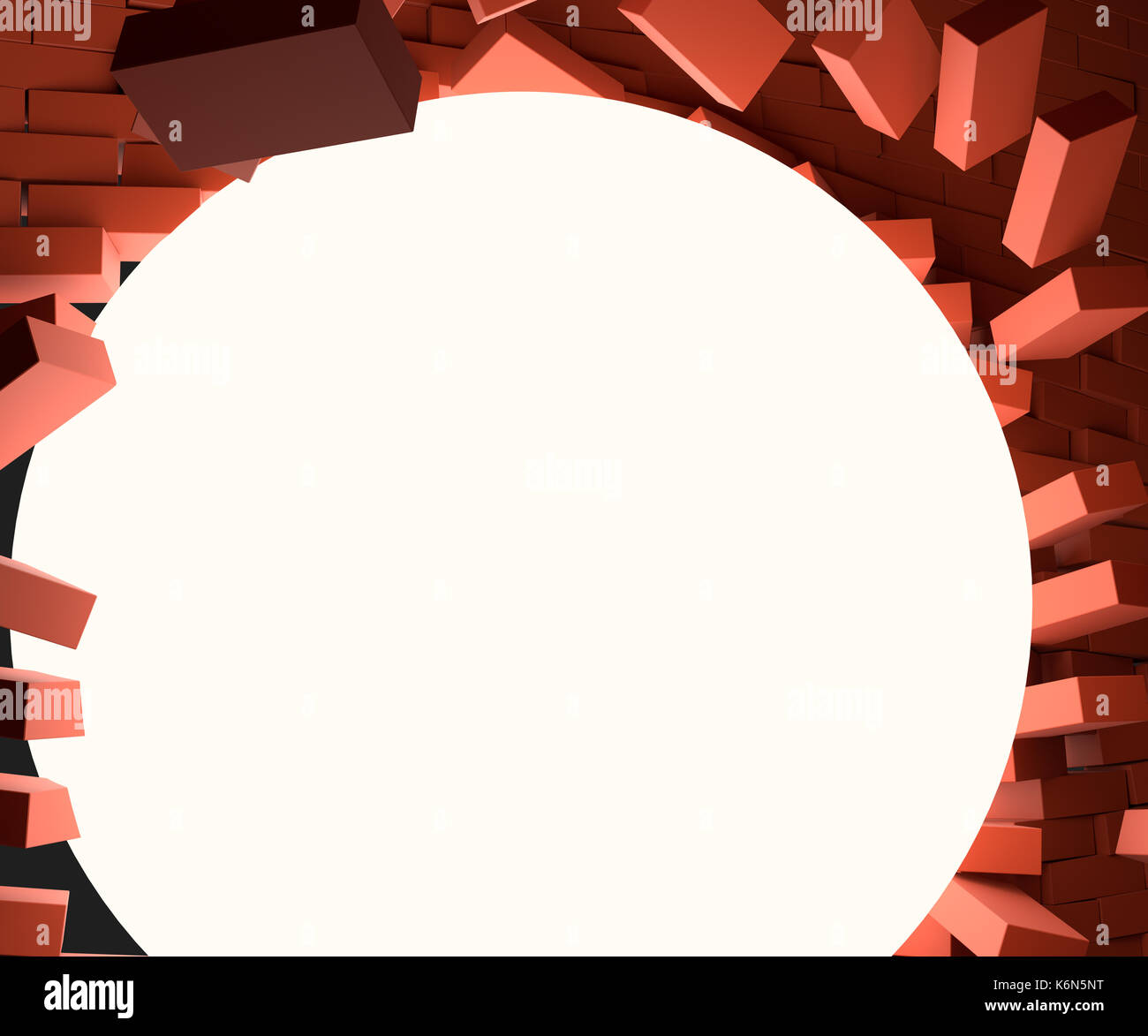 A glowing ball smashed the brick wall Stock Photo - Alamy