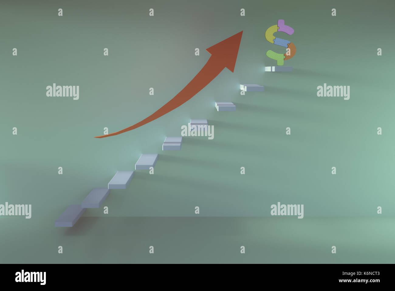 3d rendering of steps with arrow and dollar sign Stock Photo - Alamy