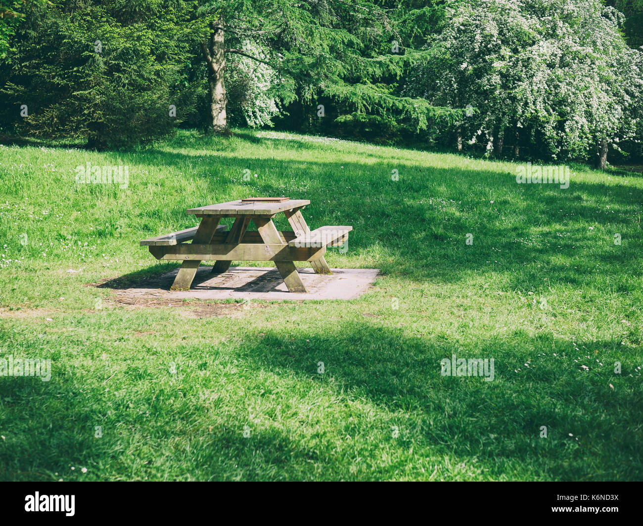 wooden chair and table in outdoor park Stock Photo - Alamy