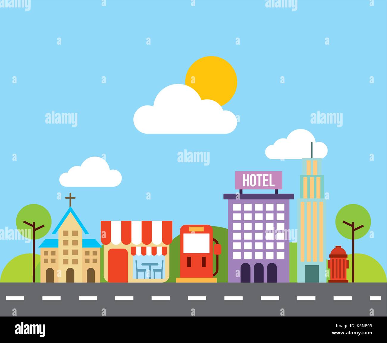 city buildings road urban street landscape Stock Vector Image & Art - Alamy