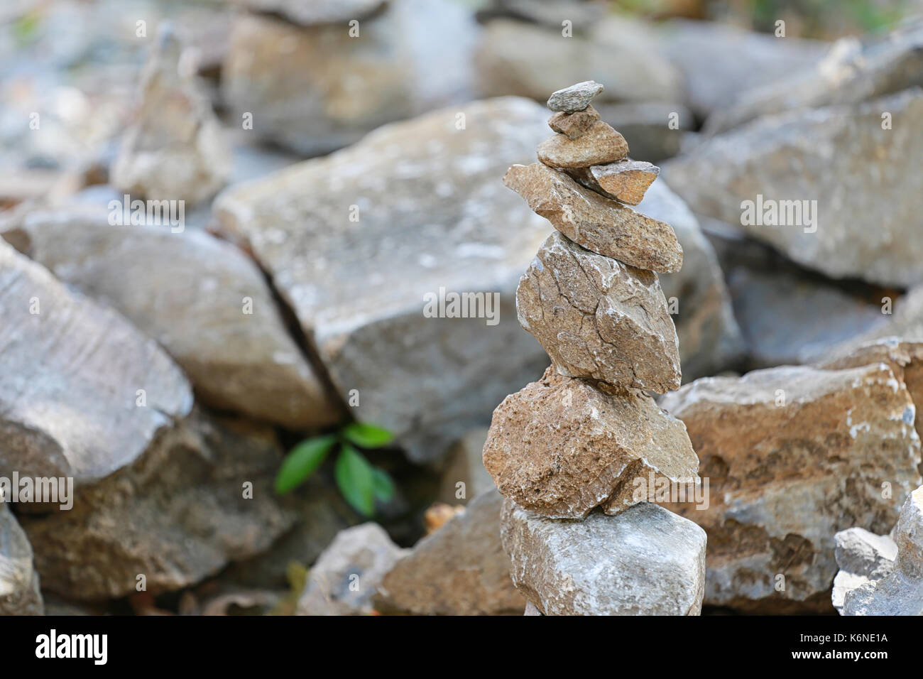 stones stacked of pyramid shaped in concept of calm and meditation ...