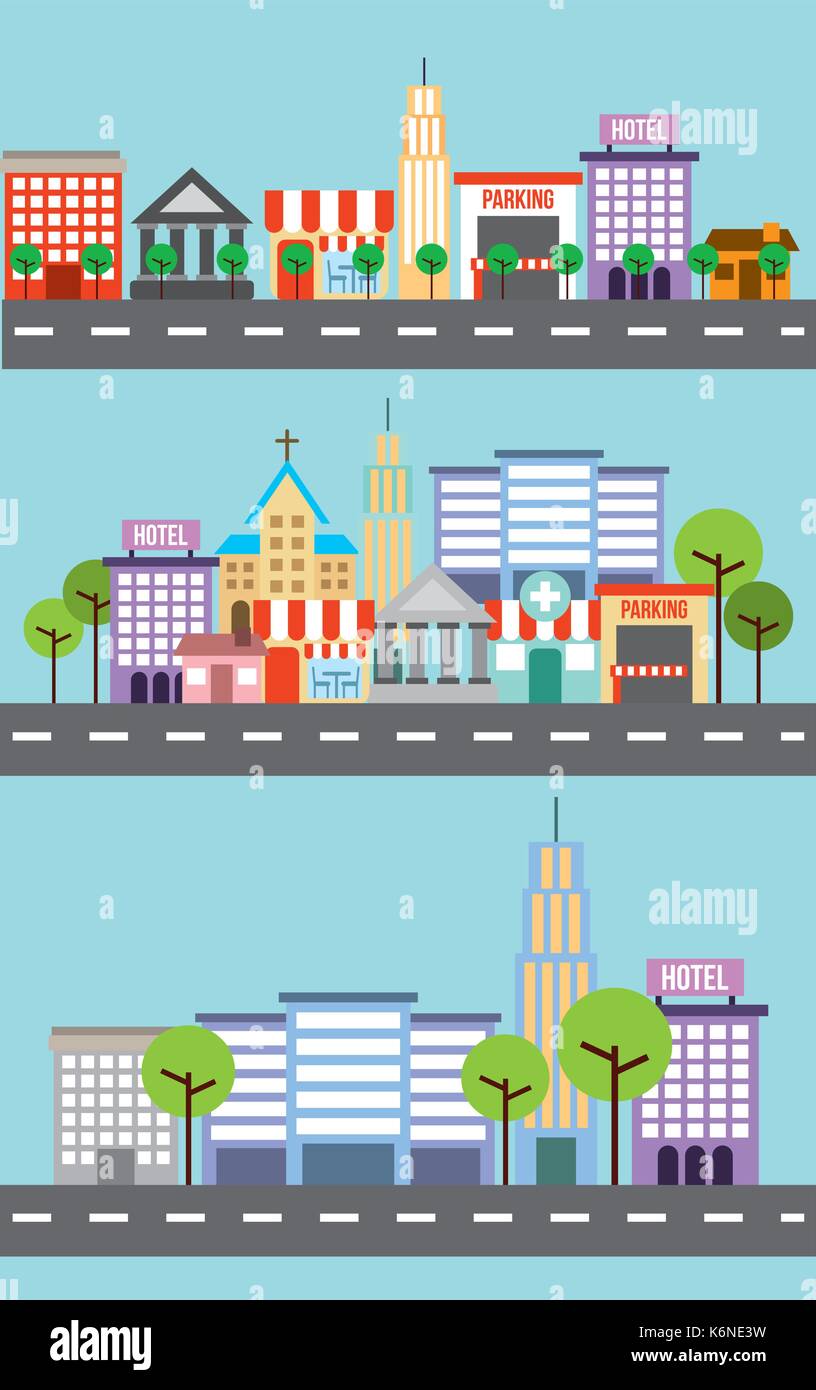 set of city building street tree architecture Stock Vector Image & Art ...
