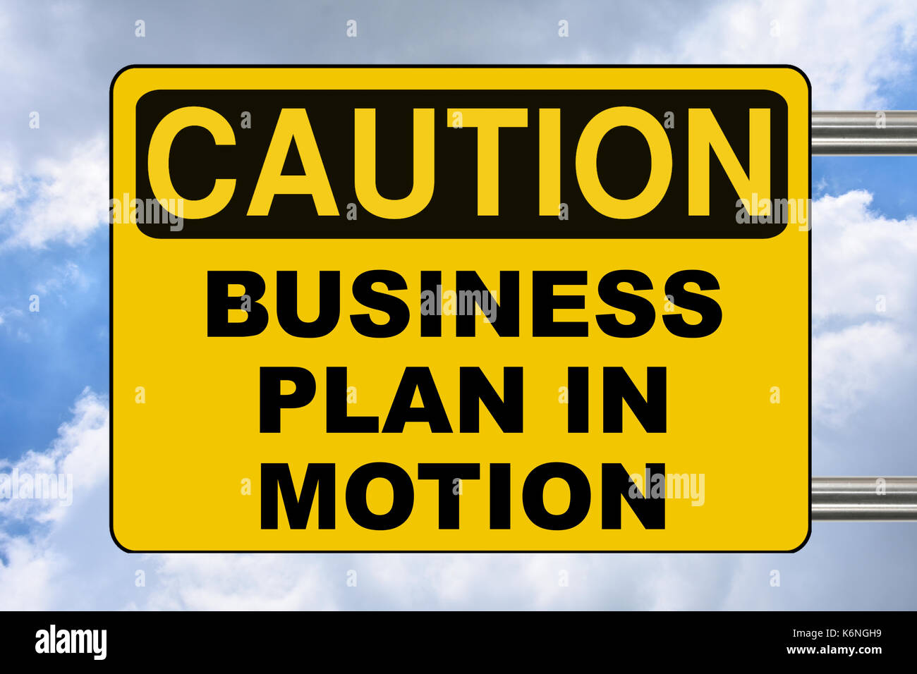 Business plan in motion, business quote, yellow warning road sign Stock ...
