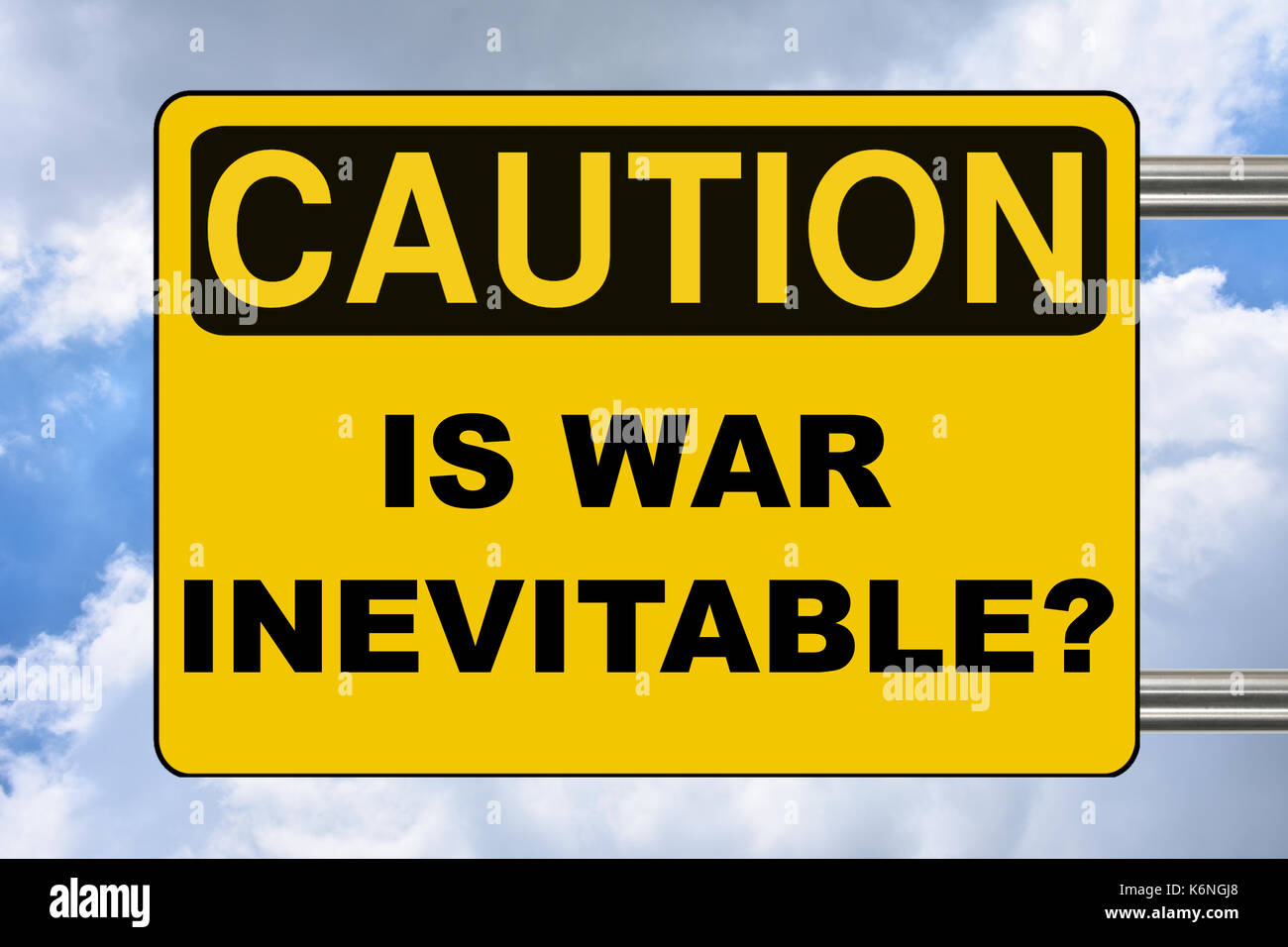 Is war inevitable? Yellow warning road sign Stock Photo - Alamy