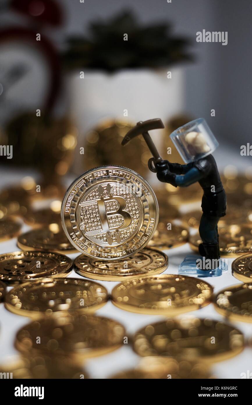 Digital currency physical metal bitcoin coin. Business mining concept ...