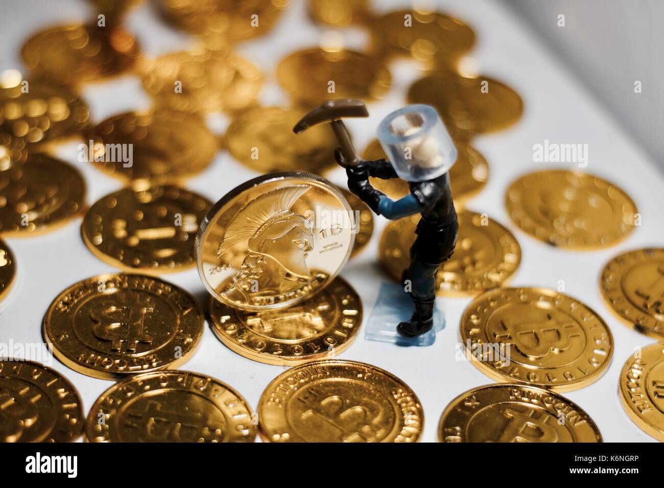 Digital currency physical metal bitcoin coin. Business mining concept ...