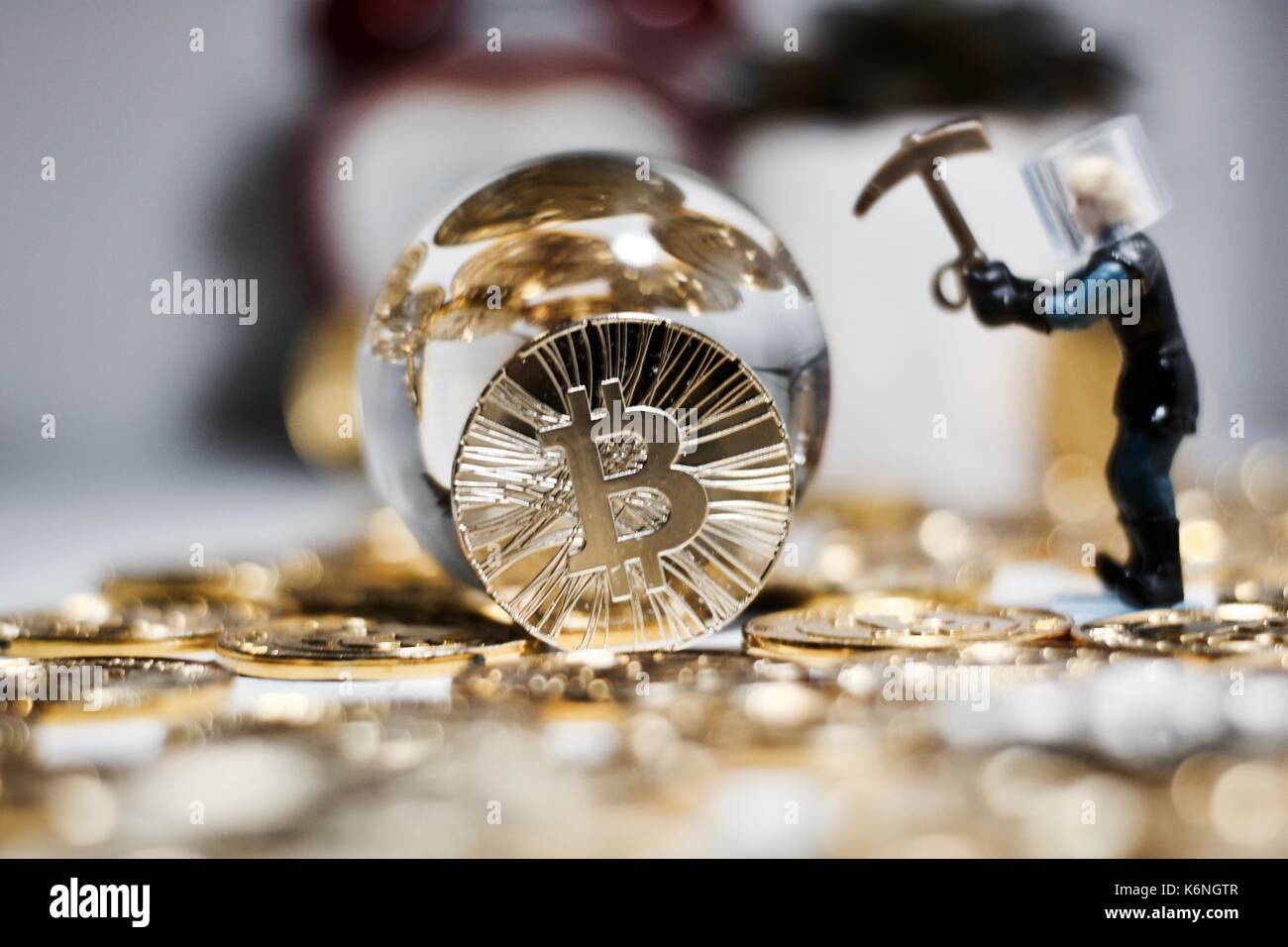 Digital currency physical metal bitcoin coin. Business mining concept ...