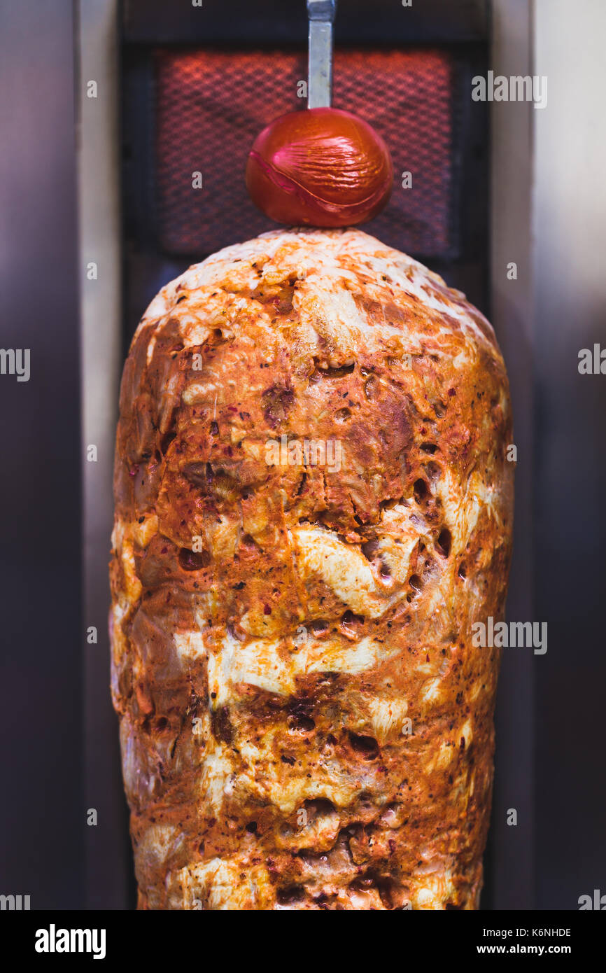 Bbq meat for turkish doner kebab in a restaurant in istanbul. Asian ...
