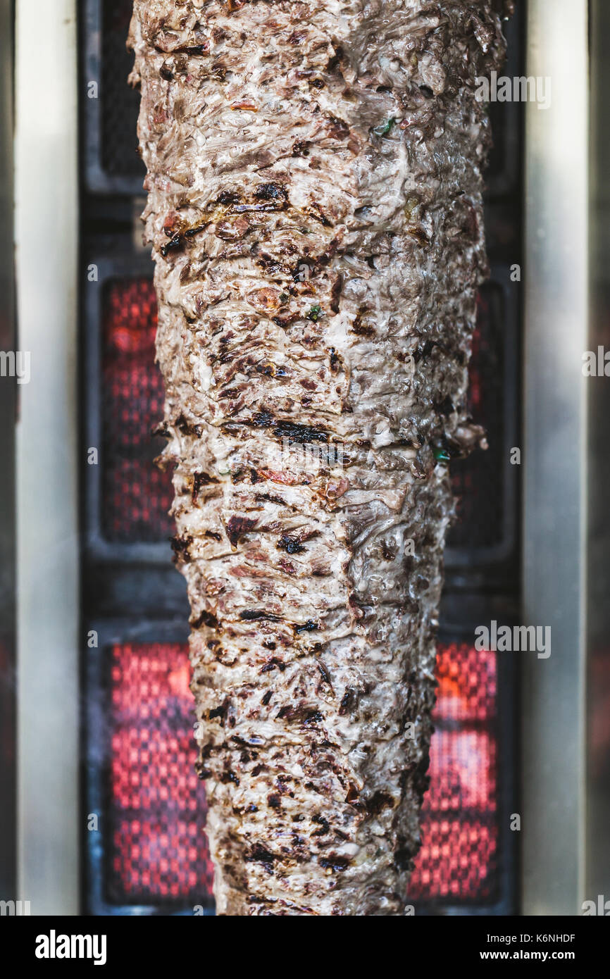 Bbq meat for turkish doner kebab in a restaurant in istanbul. Asian ...