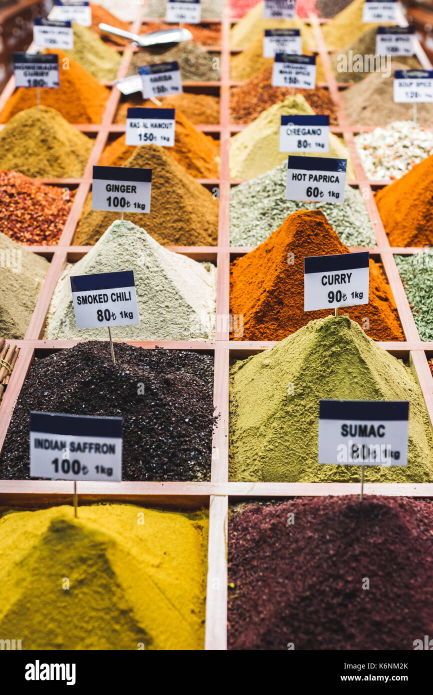 Different spices on a market Grand Bazaar in Istanbul Stock Photo - Alamy