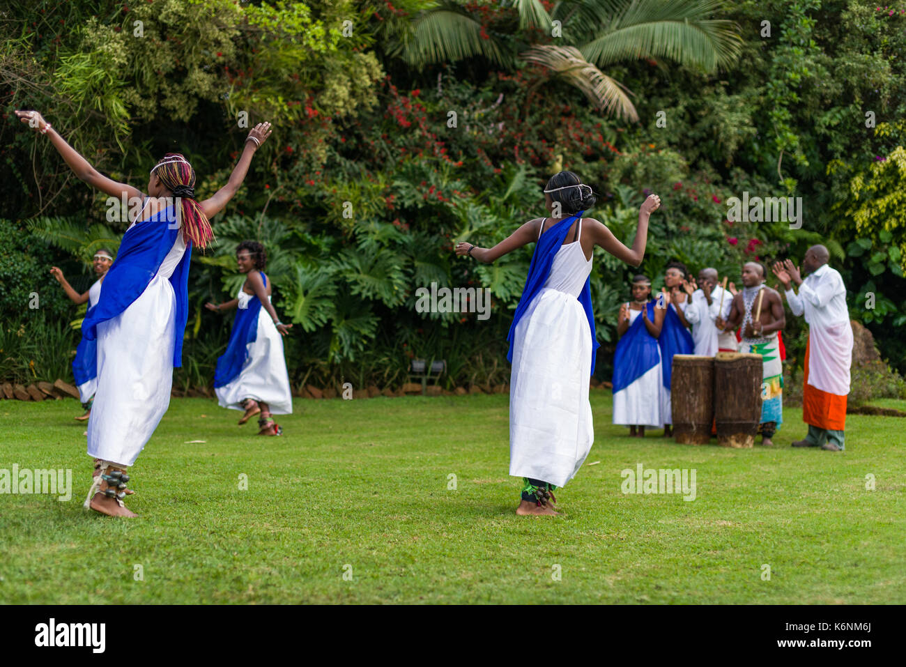 Rwandan female dancers performing traditional Rwandan Intore dance with ...
