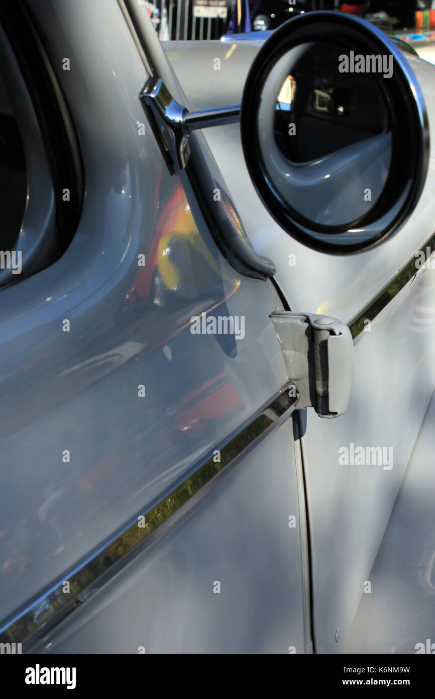 rear view mirror detail classic car at Fairfax California car show ...