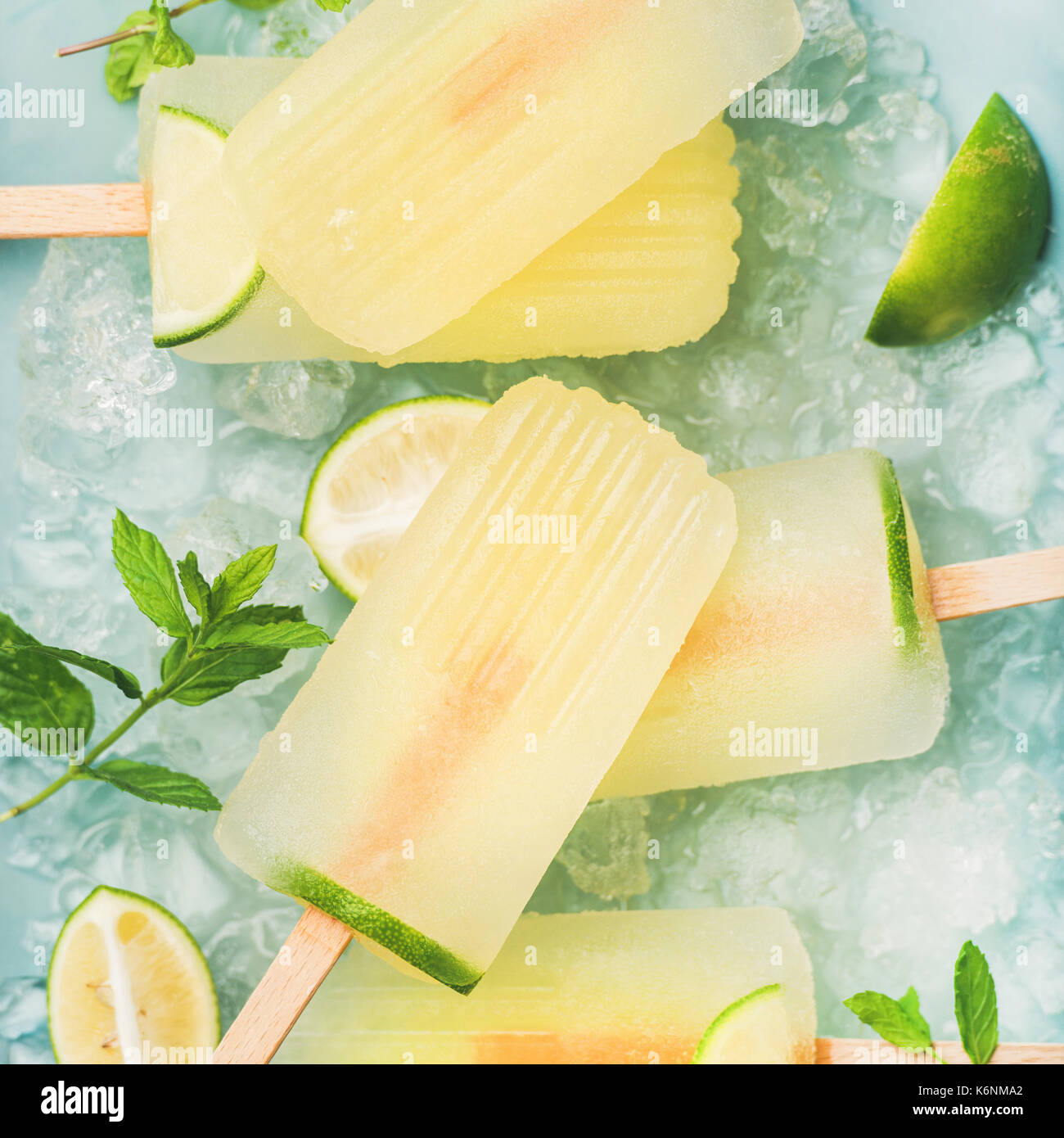 Summer lemonade popsicles with lime and chipped ice, square crop Stock ...