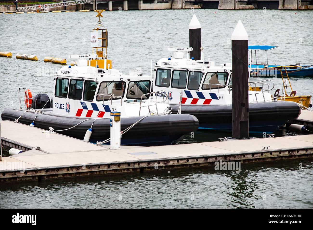 A pair of docked speed boats used by the Singapore Police Force Stock ...