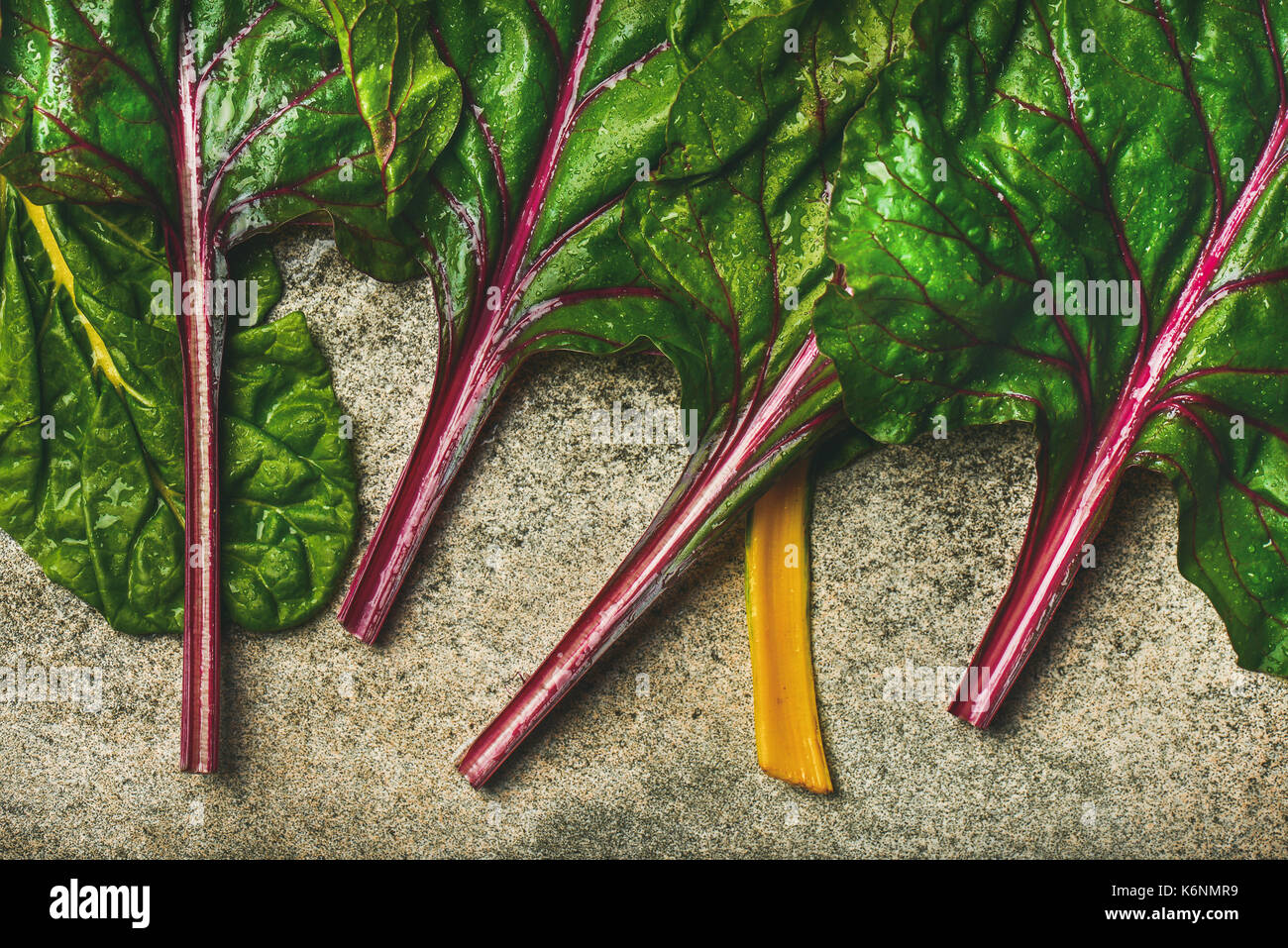 Flat-lay of fresh green leaves of swiss chard. Vegetarian food Stock ...