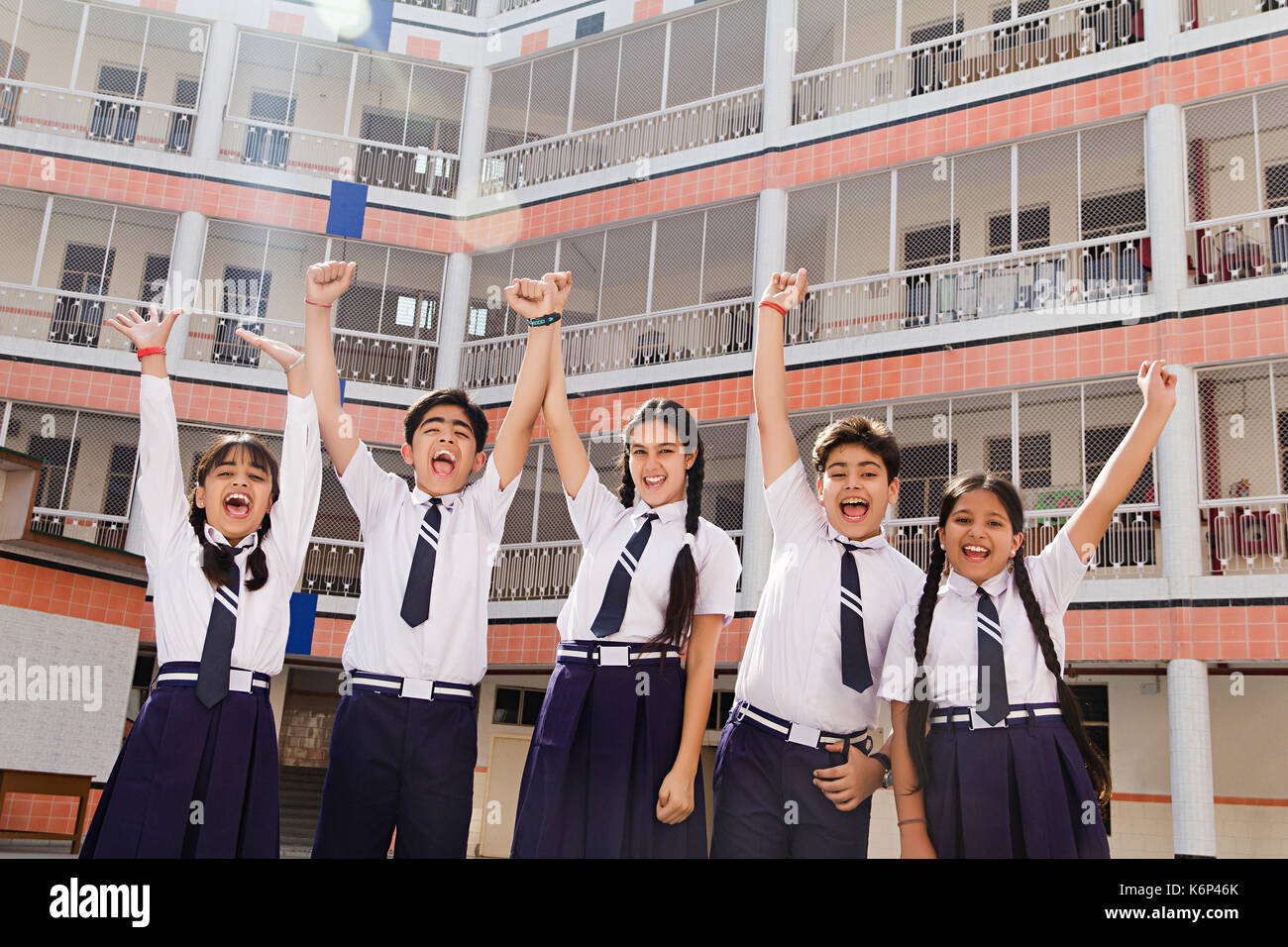 Successful Group Indian School Young Students StandingTogether Cheering ...