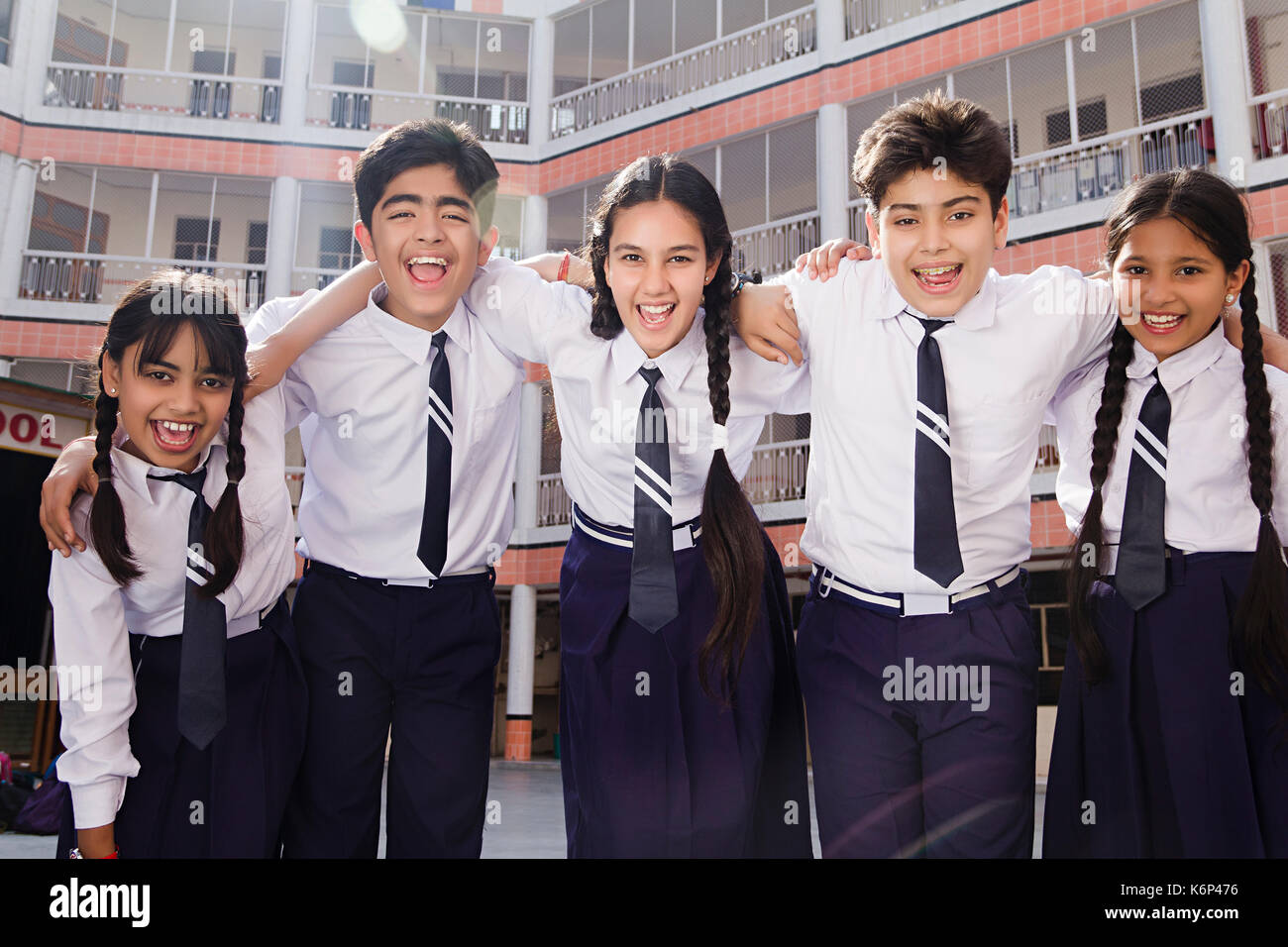 Group Indian School Young Students Arm Crossed Standing Together In ...