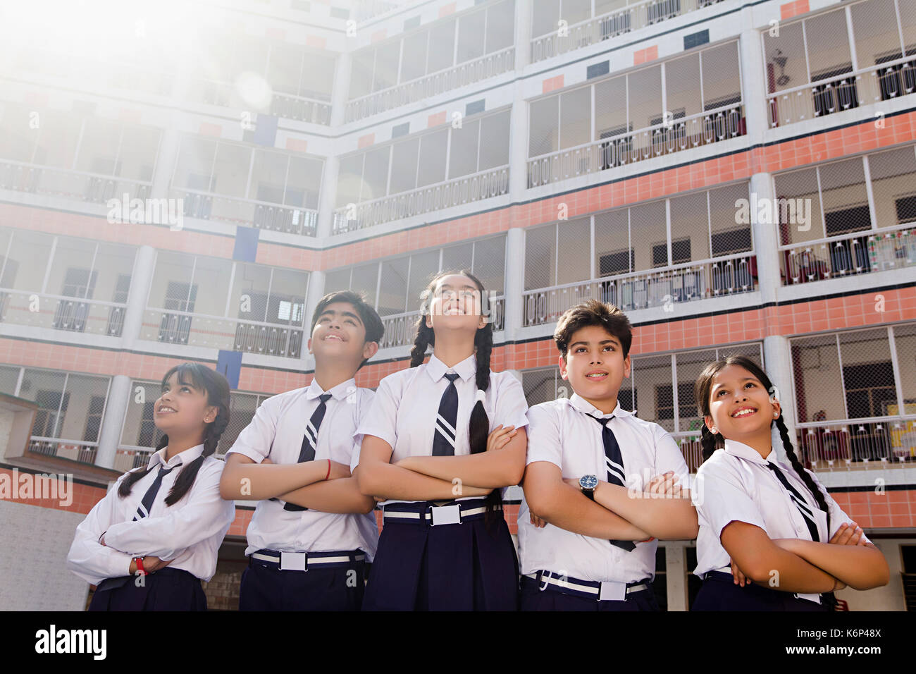 Group Indian School Young Students Arm Crossed Standing Determination ...