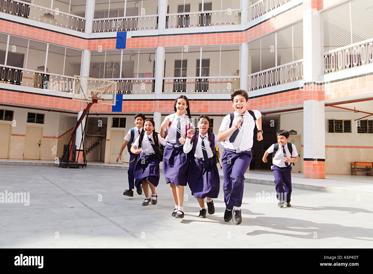 Happy Group School Kids Students Running Together School Courtyard ...