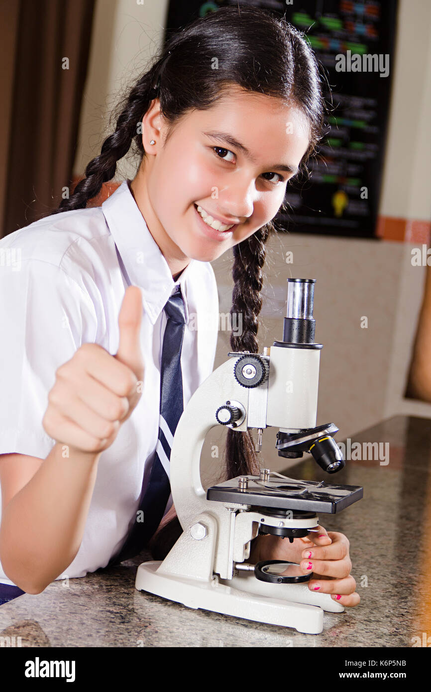 1 Indian School Girl Student Studying Microscope Science Lab Research ...