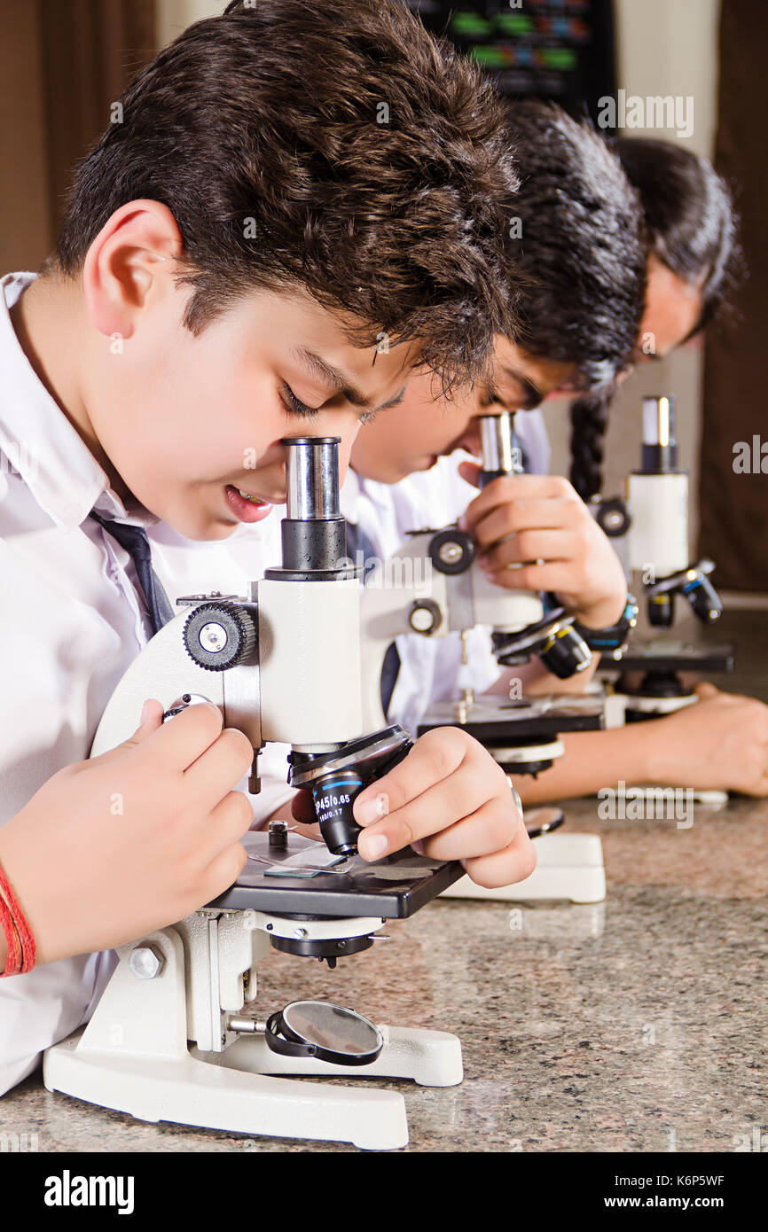 Indian School Students Checking Microscope Science Laboratory Research ...