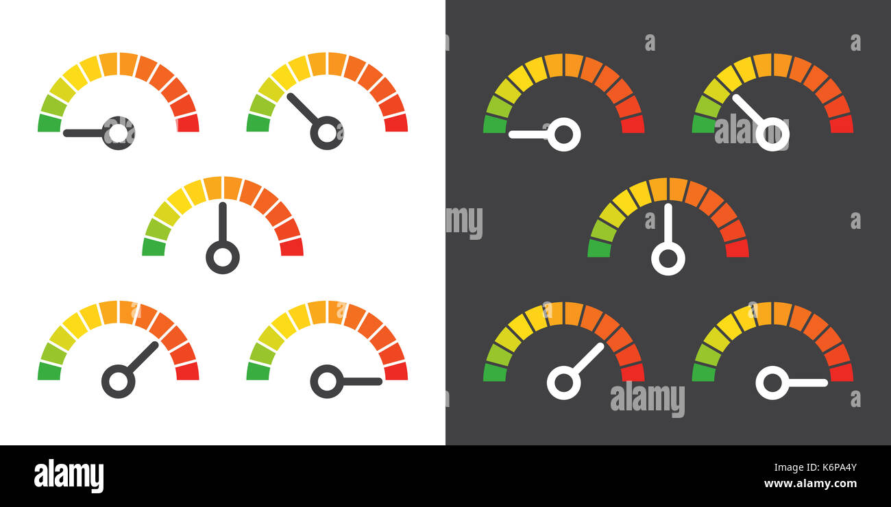 Meter signs infographic gauge element from green to red vector ...