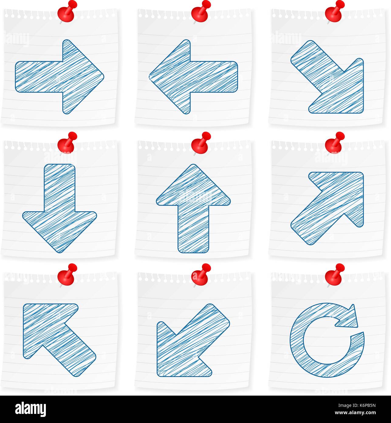 Paper note and drawing arrows on a white background. Vector ...