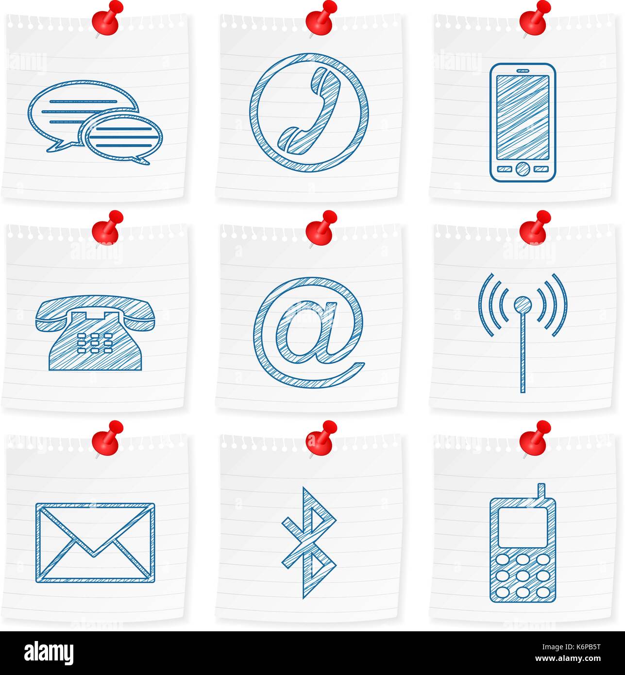 Paper note and drawing communication symbol on a white background ...