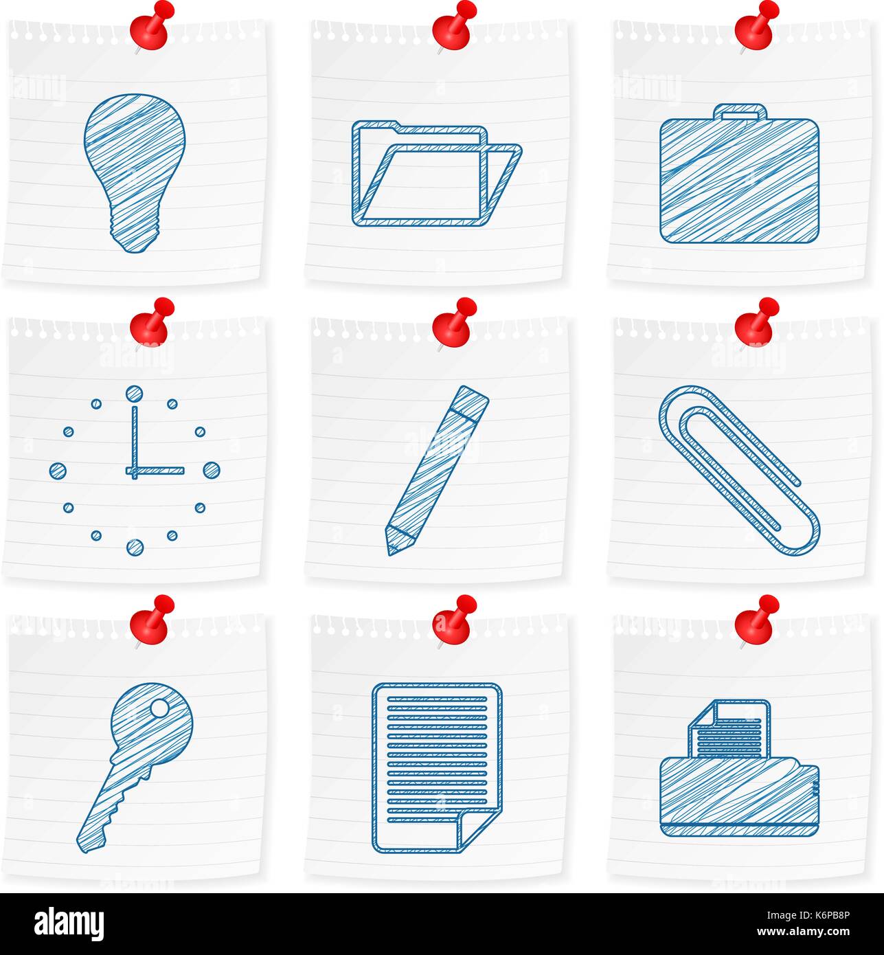 Paper note and drawing office symbol on a white background. Vector ...