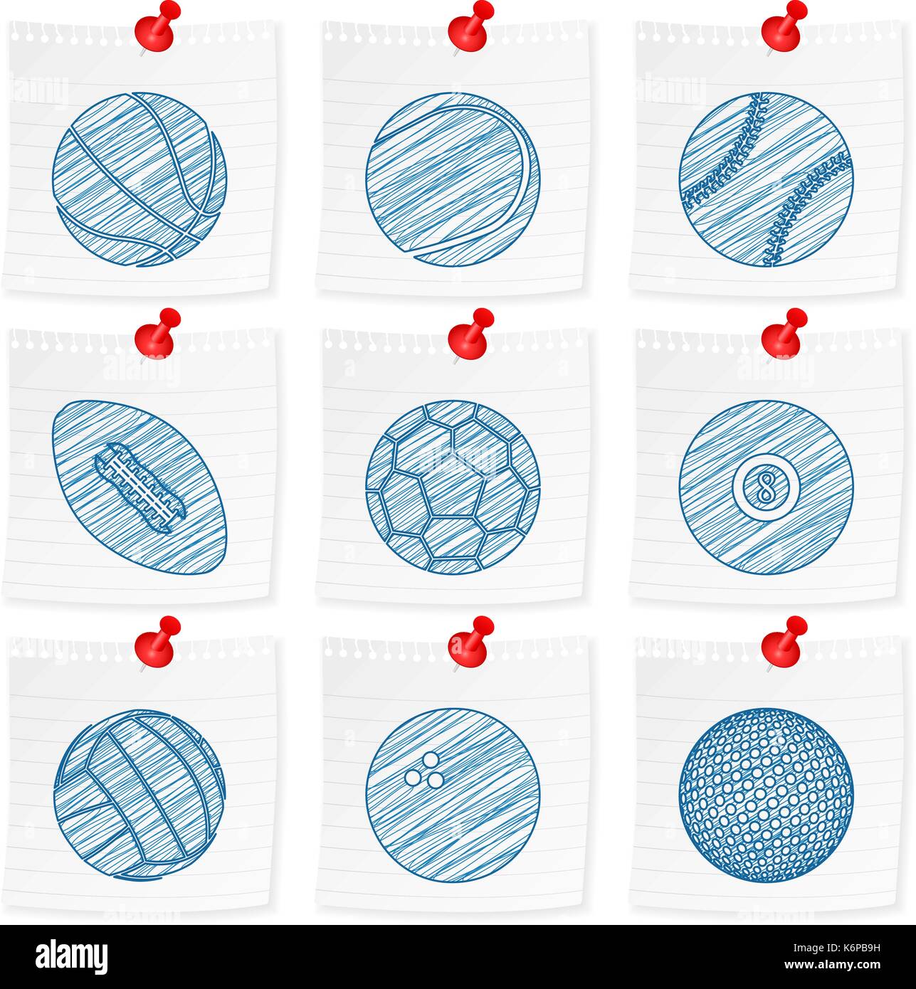 Paper note and drawing sport ball on a white background. Vector ...