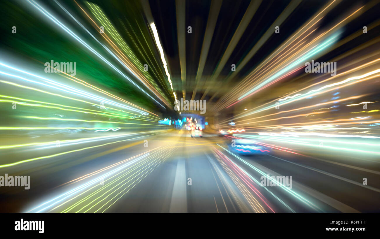 Moving forward motion blur background with light trails ,night scene ...