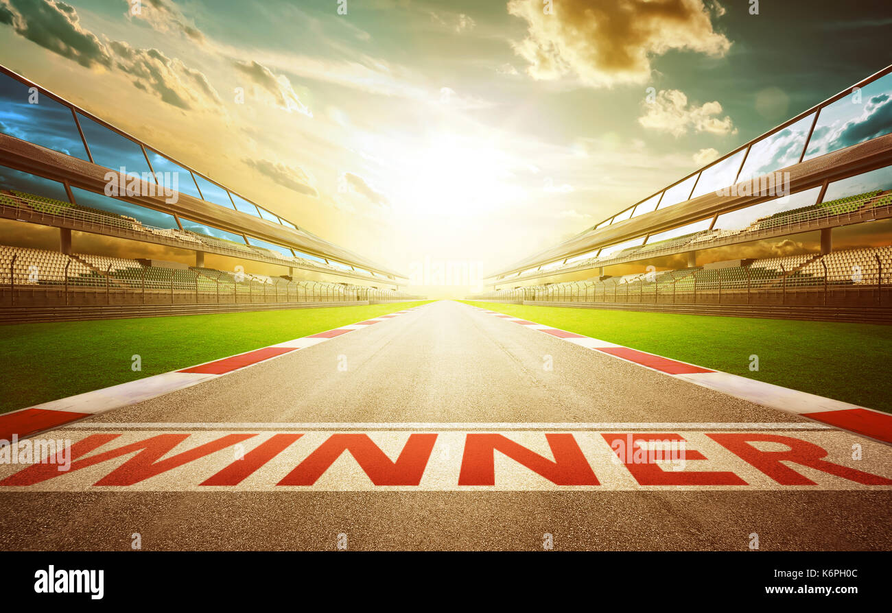 View of the infinity empty asphalt international race track with winner ...