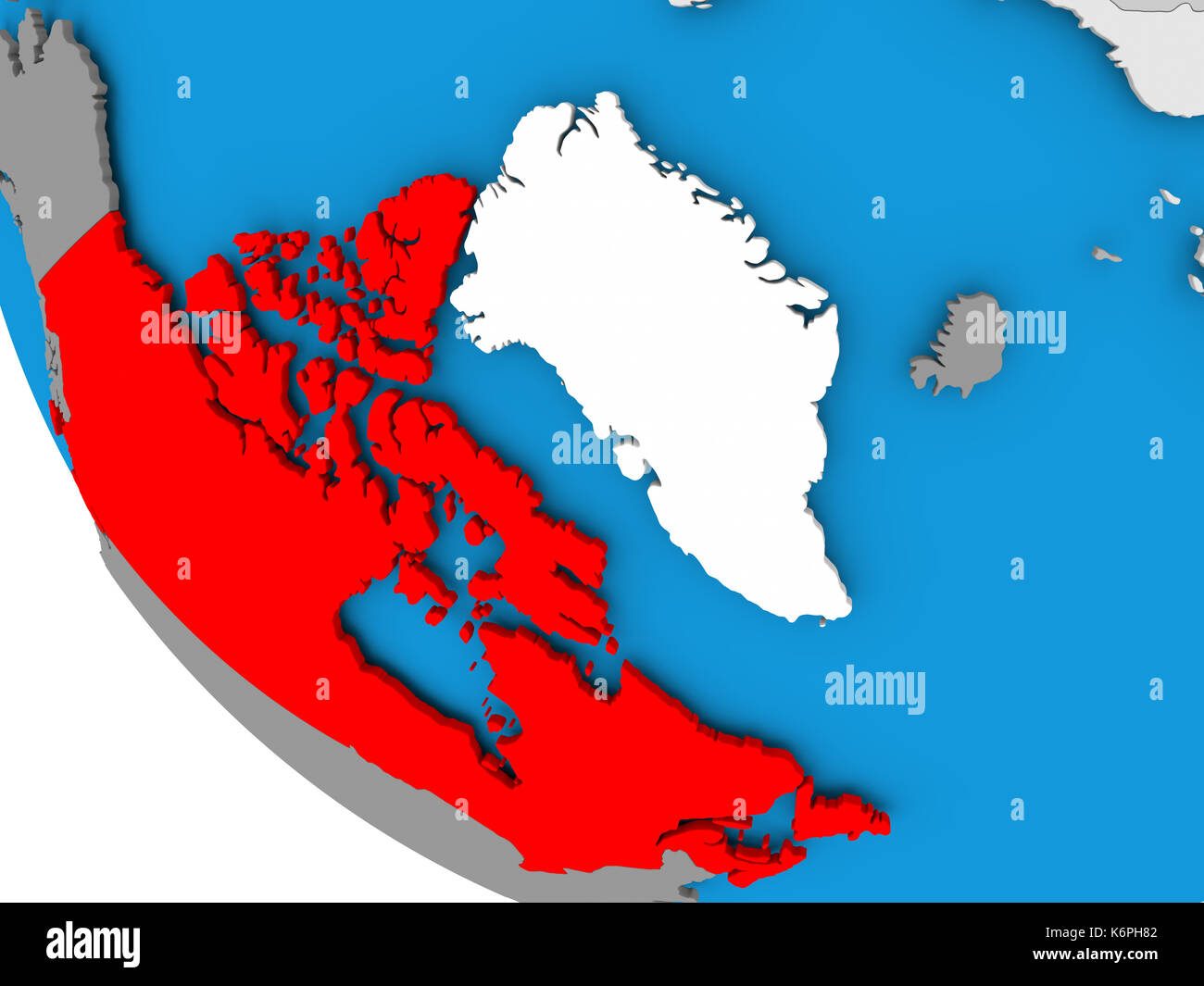 Map of Canada in red on political globe. 3D illustration Stock Photo ...