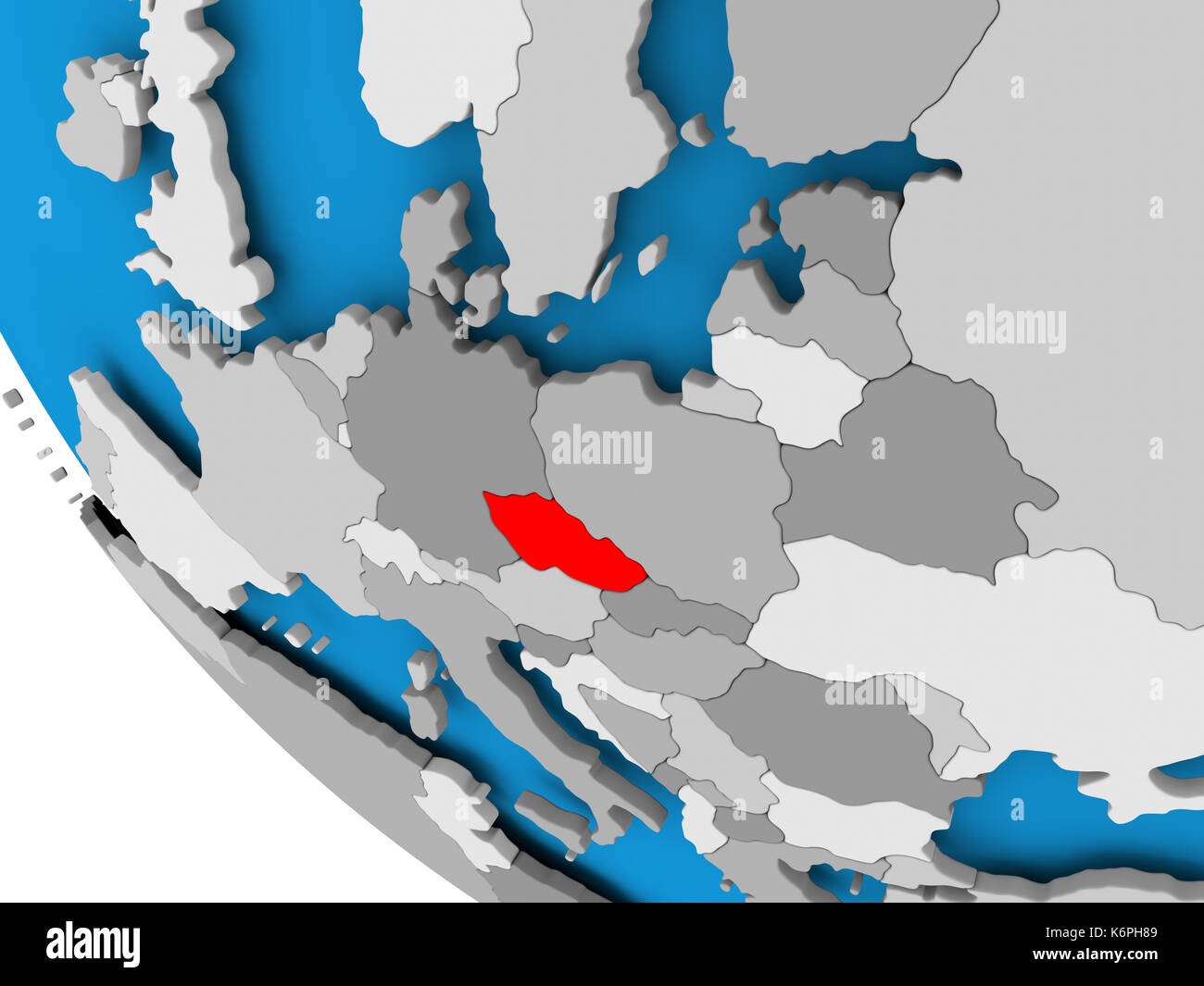 Map of Czech republic in red on political globe. 3D illustration Stock ...