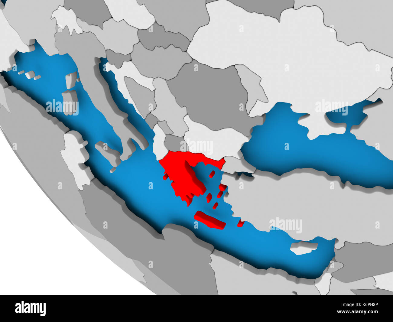 Map of Greece in red on political globe. 3D illustration Stock Photo ...