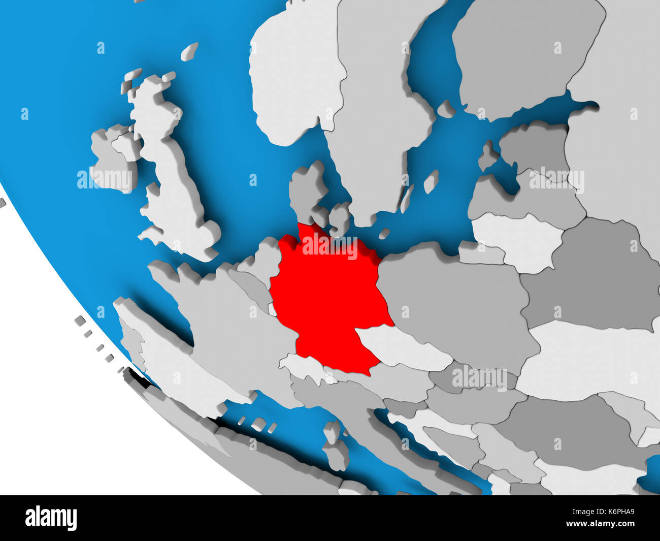Map of Germany in red on political globe. 3D illustration Stock Photo ...