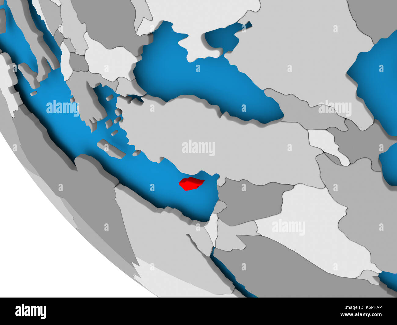 Map of Cyprus in red on political globe. 3D illustration Stock Photo ...