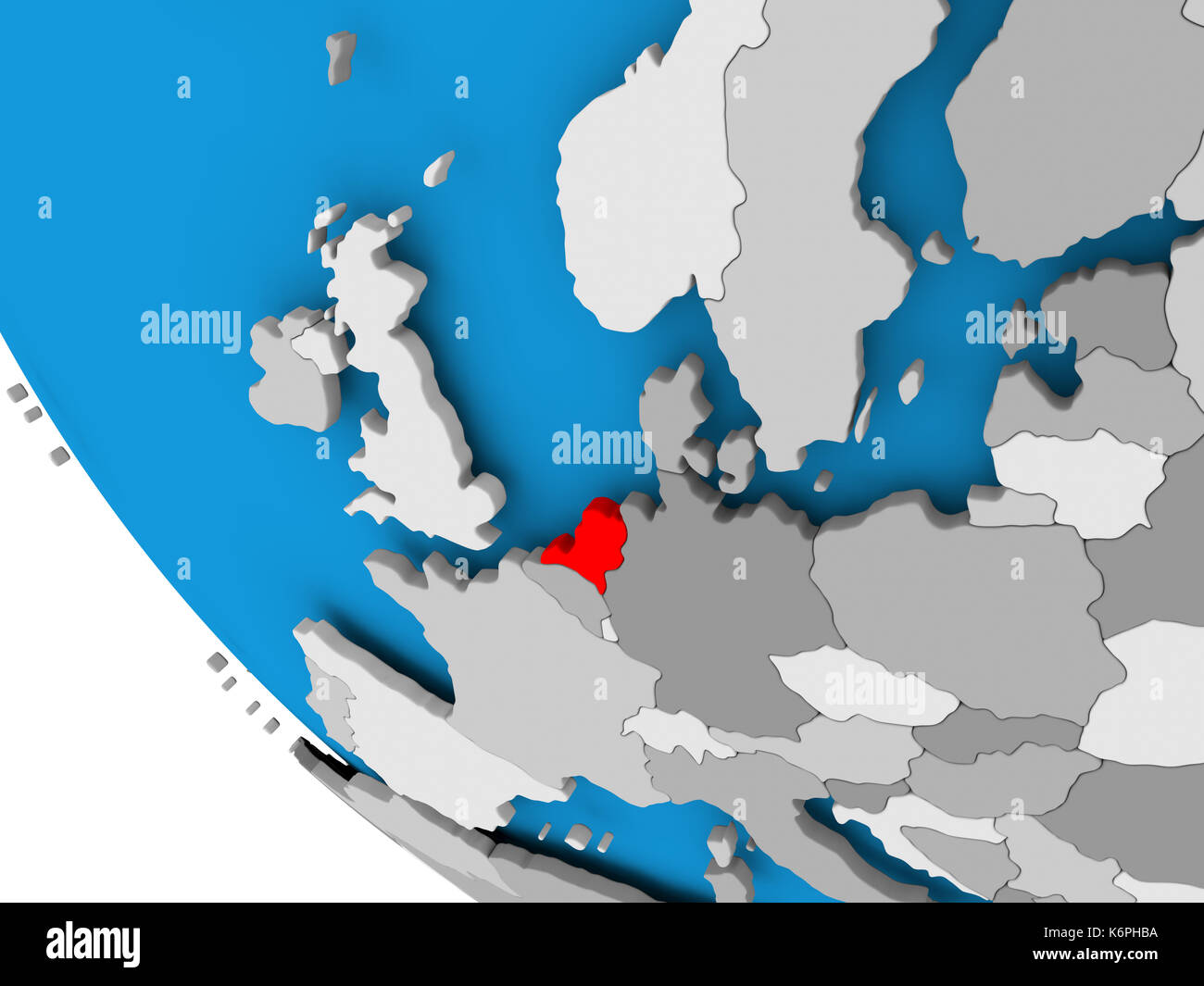 Map of Netherlands in red on political globe. 3D illustration Stock ...