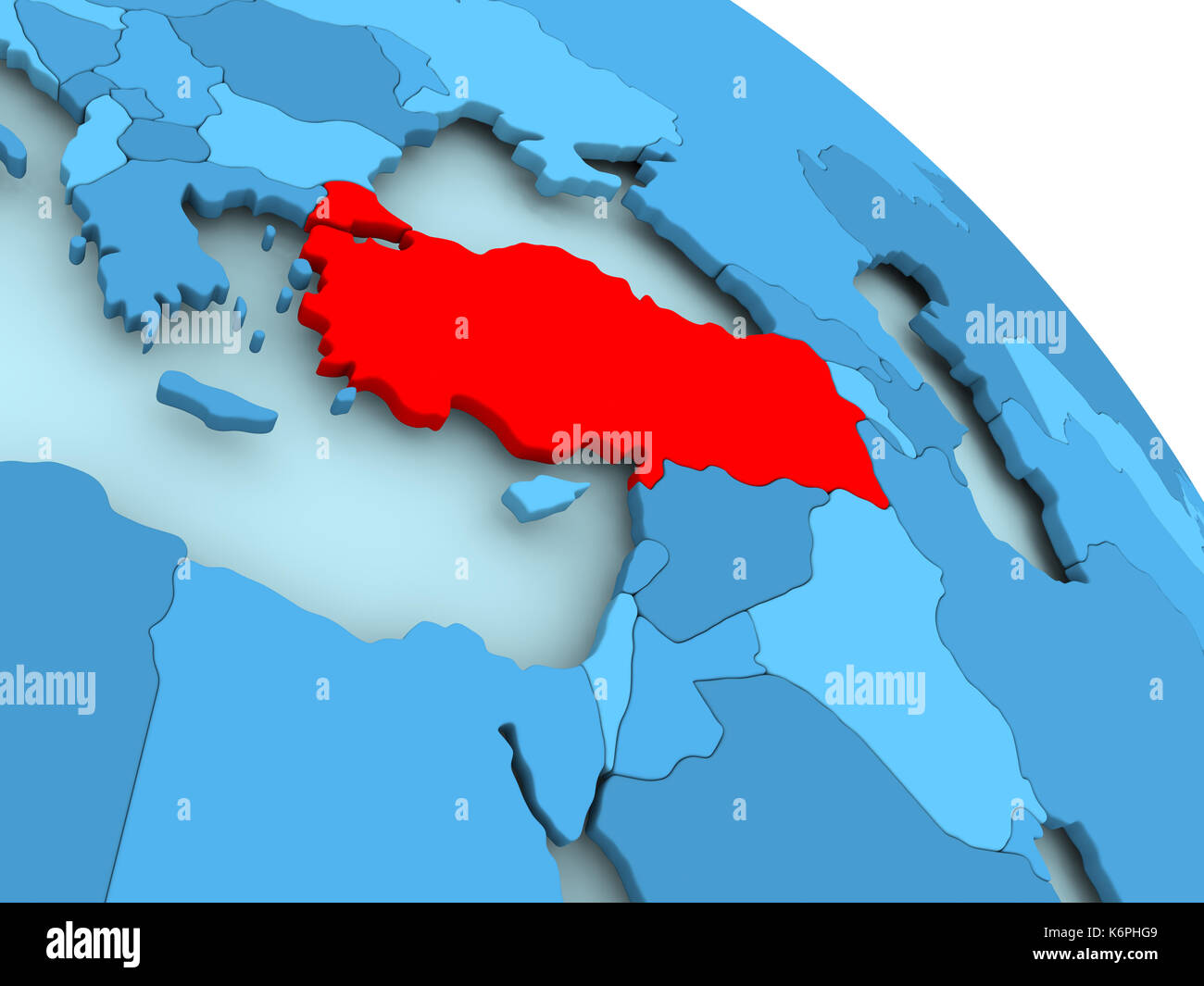 Turkey highlighted on blue 3D model of political globe. 3D illustration ...