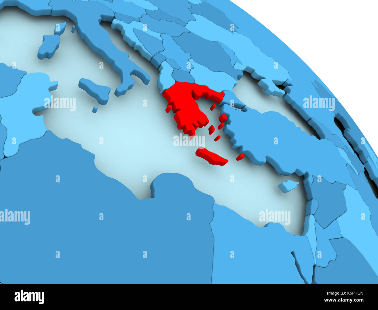 Greece highlighted on blue 3D model of political globe. 3D illustration ...