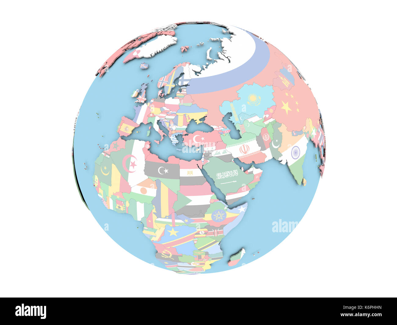 Cyprus on political globe with embedded flags. 3D illustration isolated ...