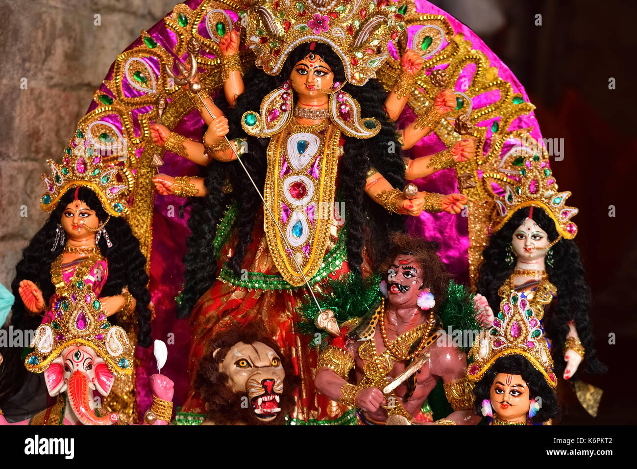 Sculpture of Hindu Goddess Durga. Goddess idols are being prepared with ...