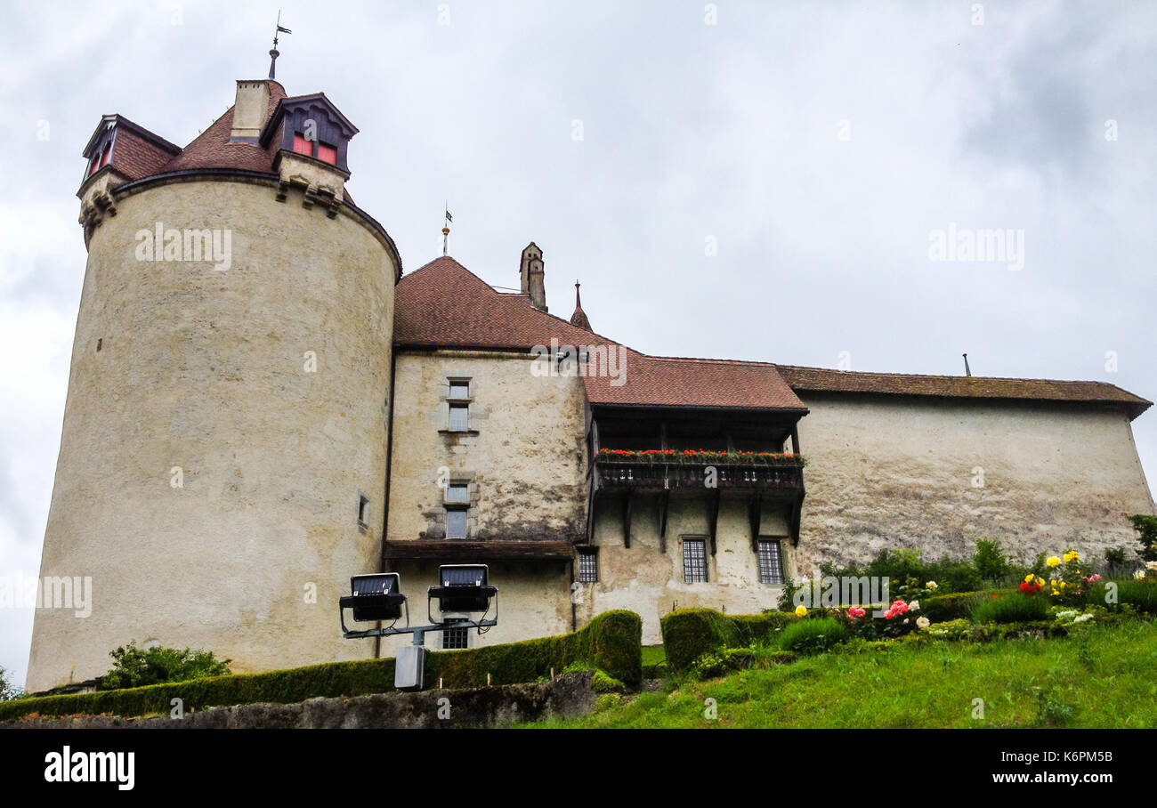 Fortification of medieval Gruyeres castle, Gruyeres, Switzerland ...