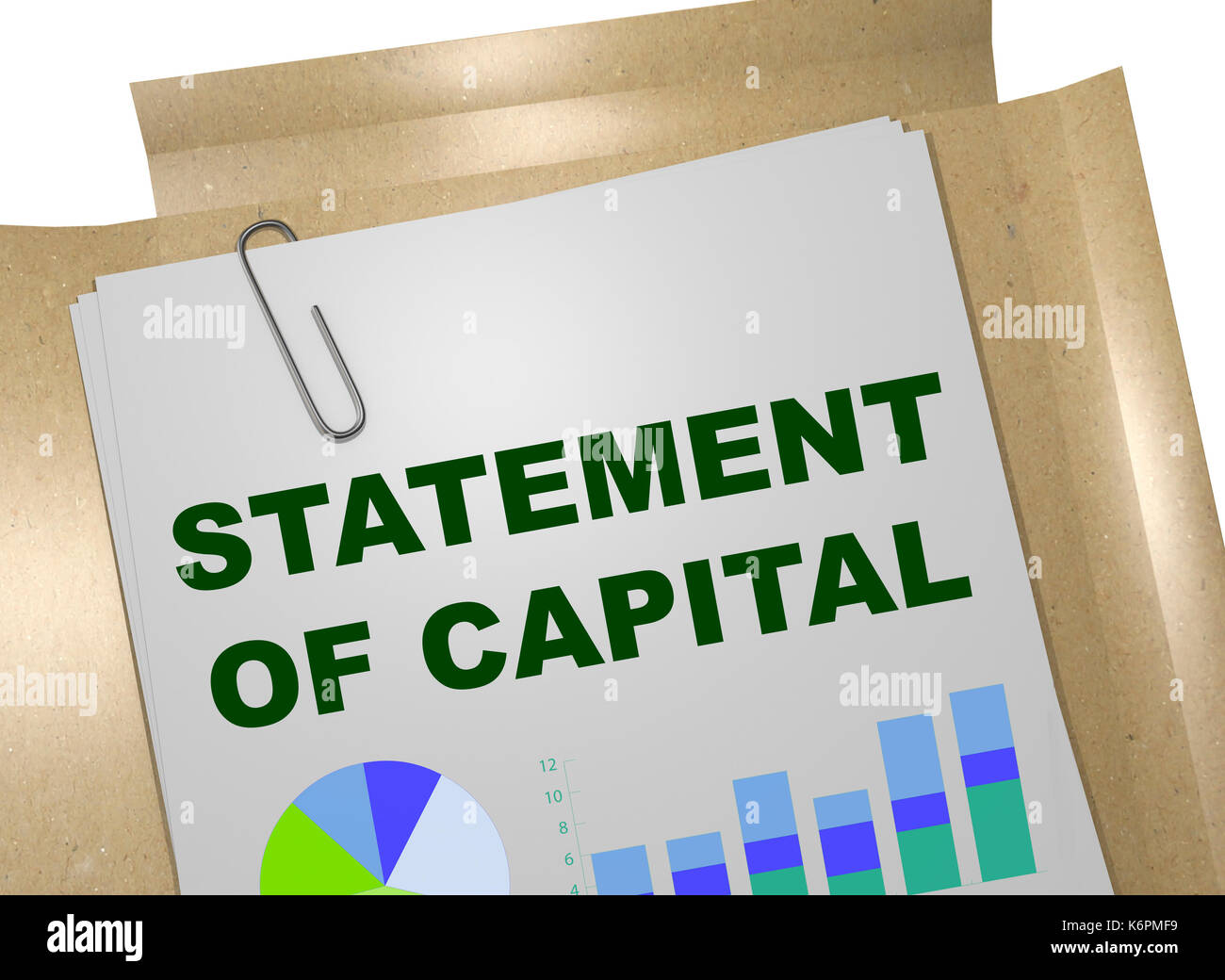 3D illustration of "STATEMENT OF CAPITAL" title on business document ...