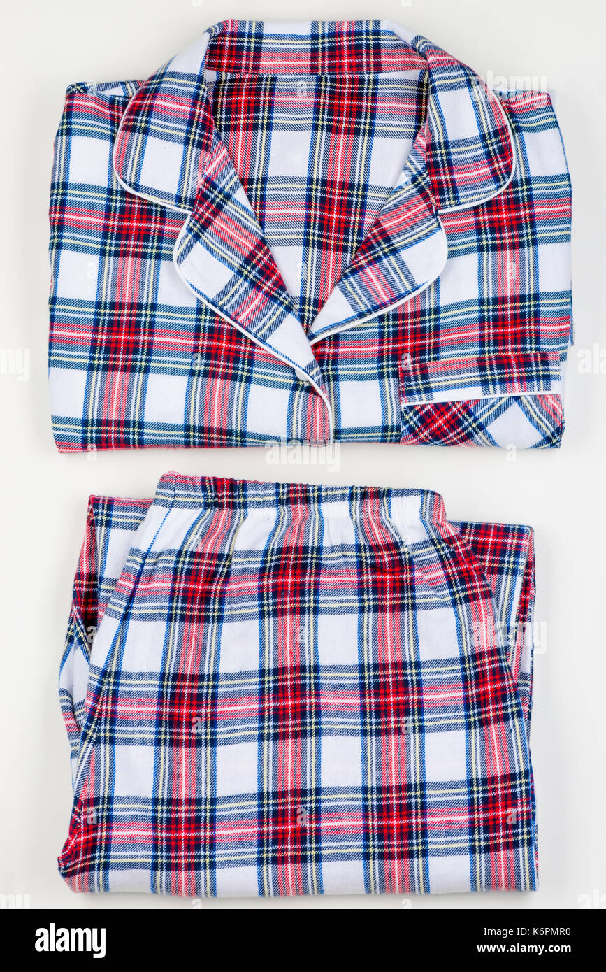 Checkered classic warm pajamas on white background closeup Stock Photo ...