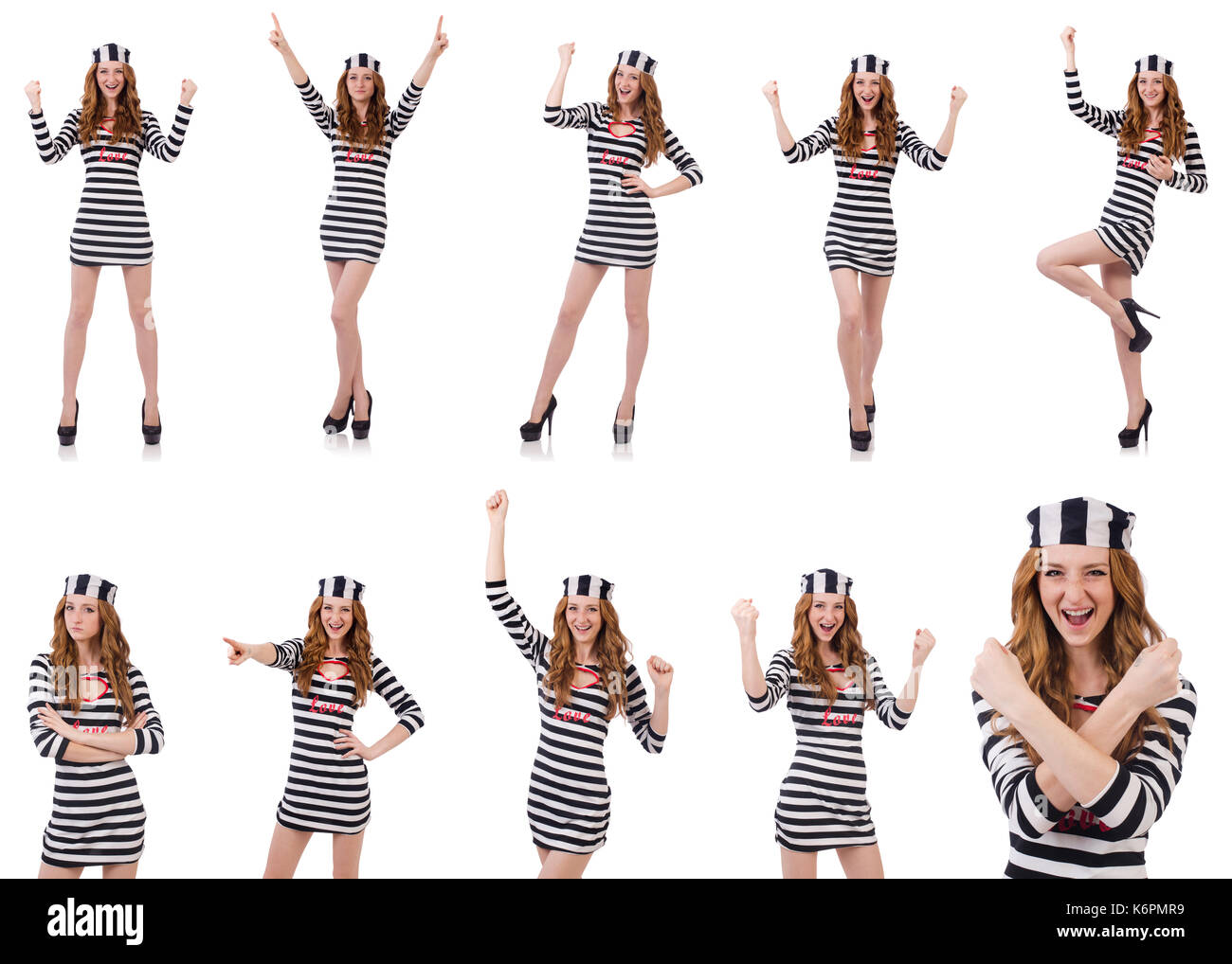 Pretty girl in prisoner uniform isolated on white Stock Photo - Alamy