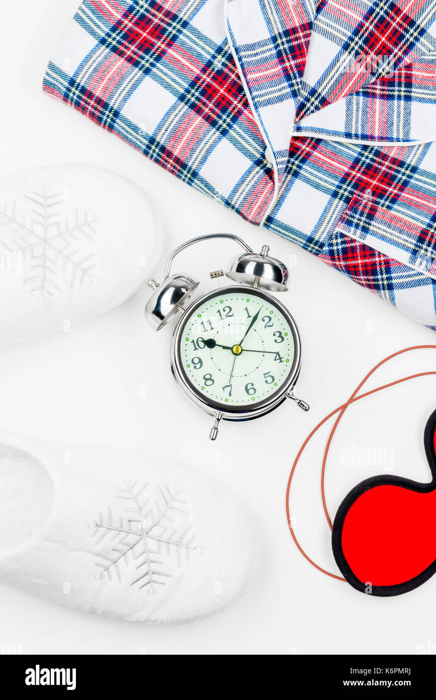 objects for a good sleep close-up view from above on a white background ...